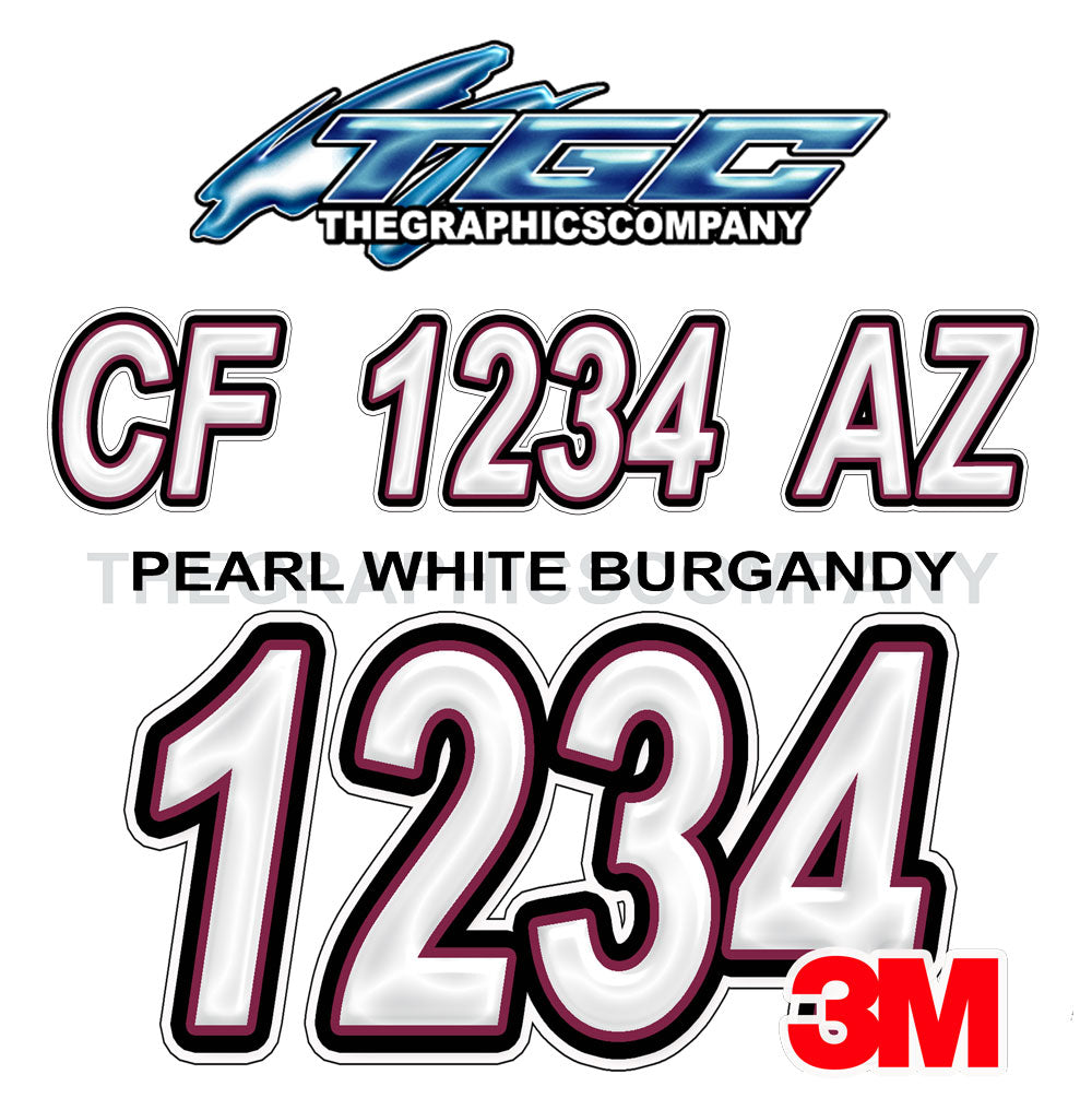 Pearl White Burgandy Boat Registration Numbers – The Graphics Company