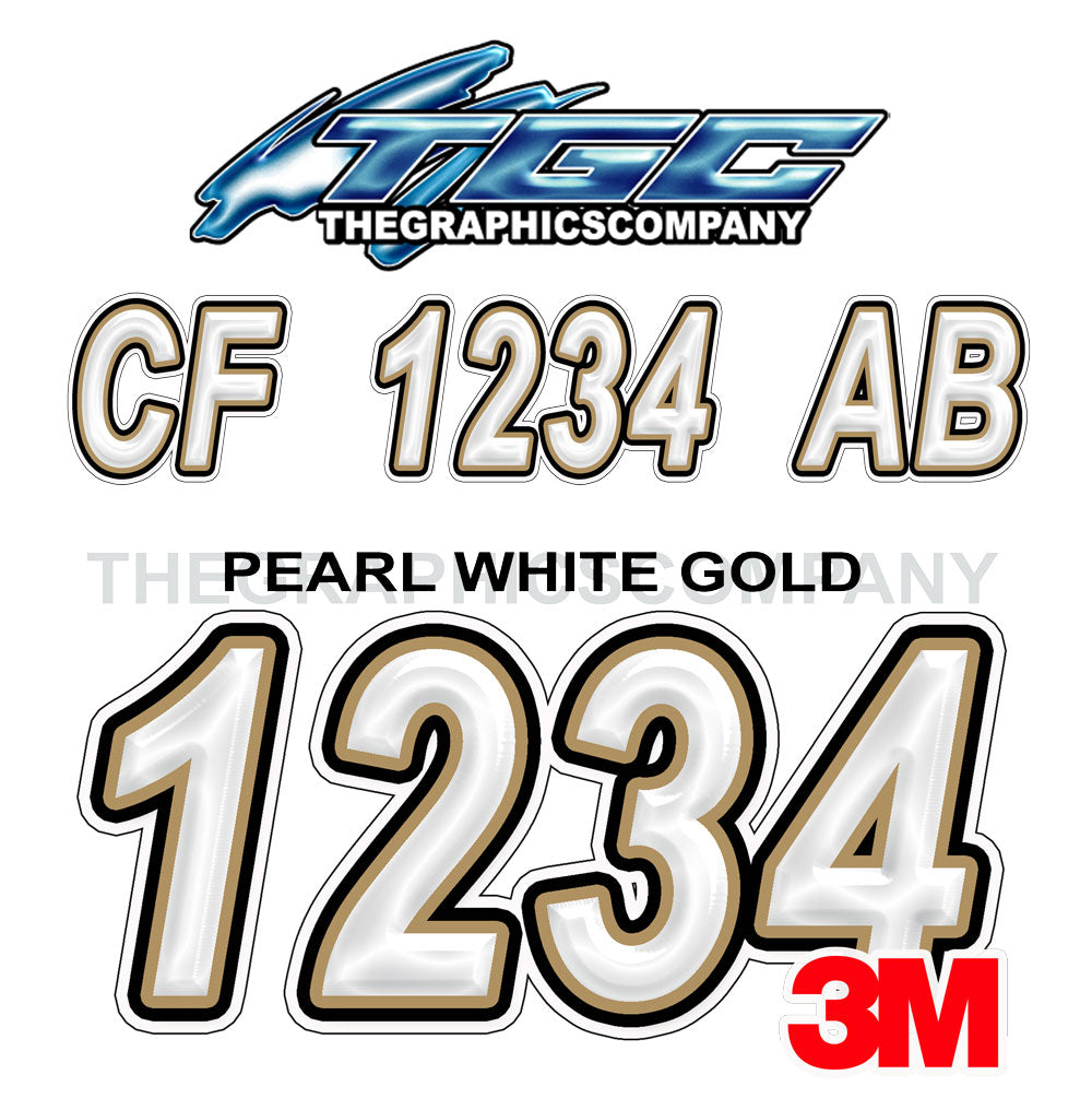 Pearl White with Gold Boat Registration Numbers – The Graphics Company