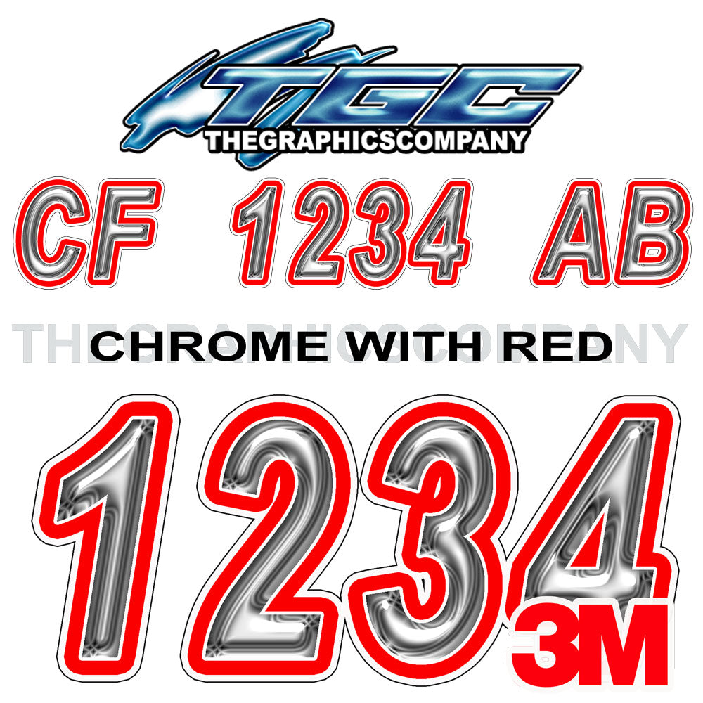 Chrome with Red Outline Boat Registration Numbers – The Graphics Company