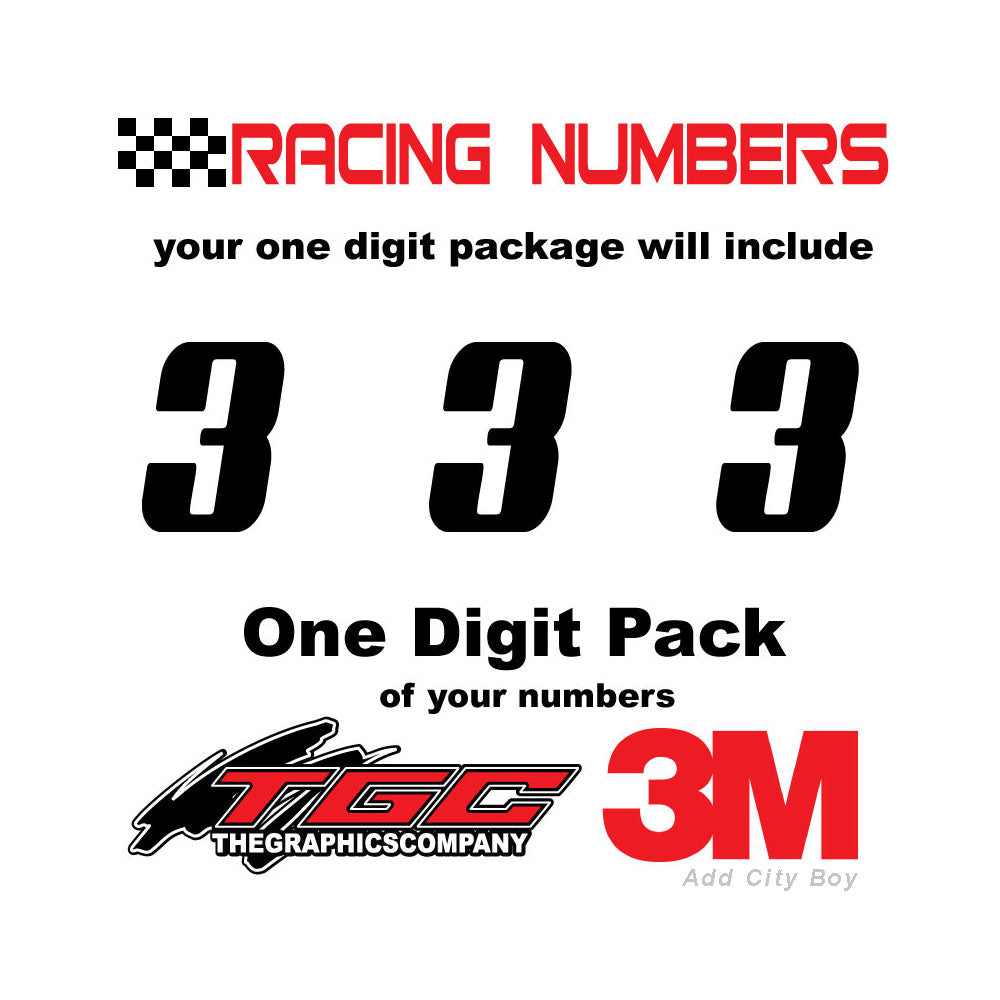 Racing Numbers Vinyl Decals Stickers Add City 3 pack – The Graphics Company